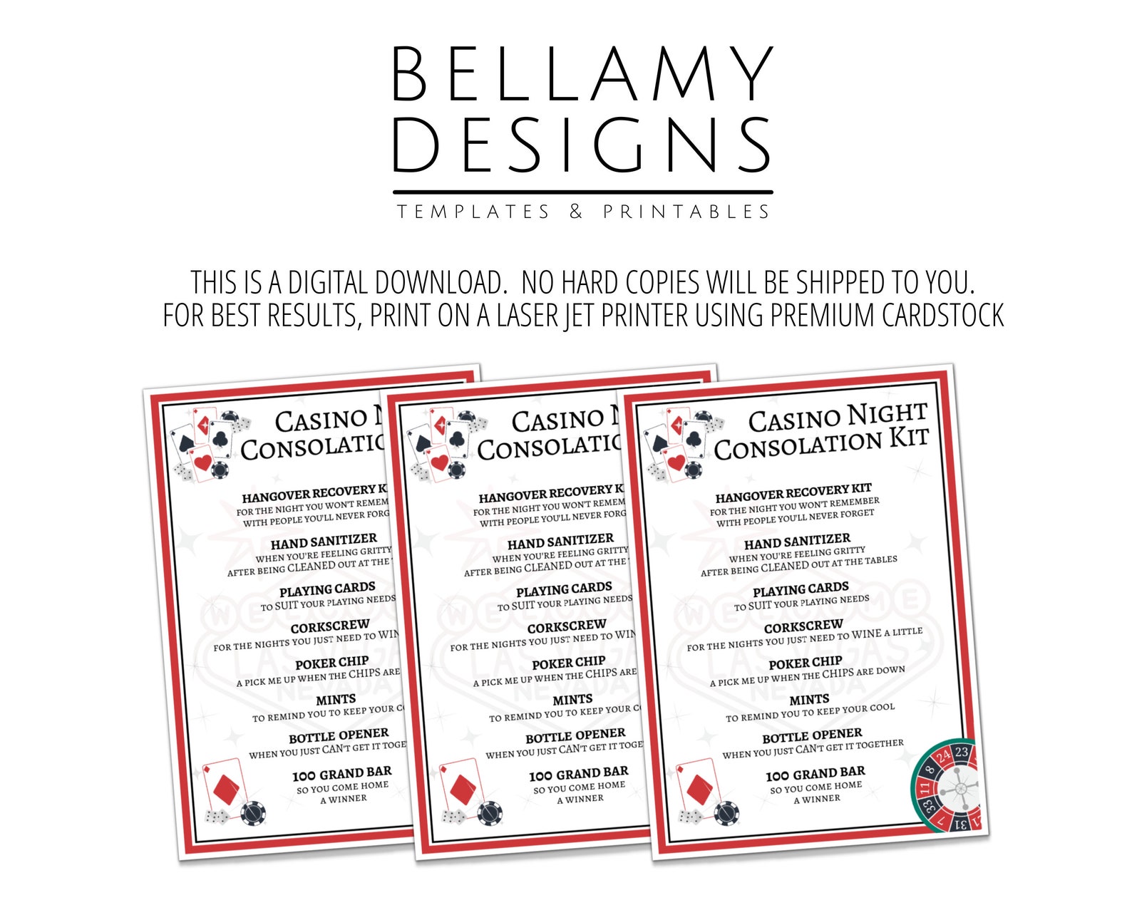 Casino Night Consolation Kit Gift Tags, Casino Party Favor, Girls Night ...