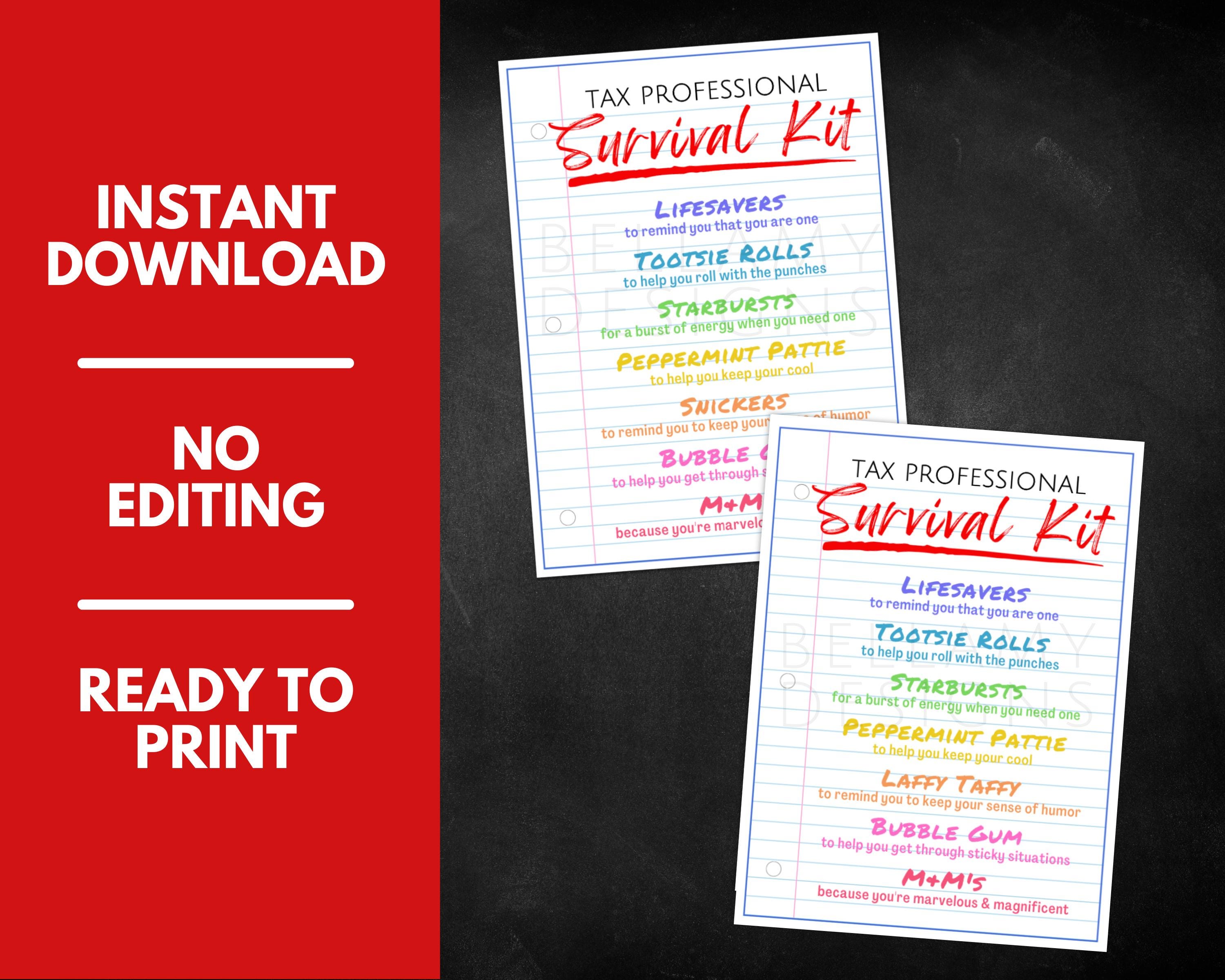 Tax Professional Survival Kit Gift Tags, Tax Preparation Appreciation ...