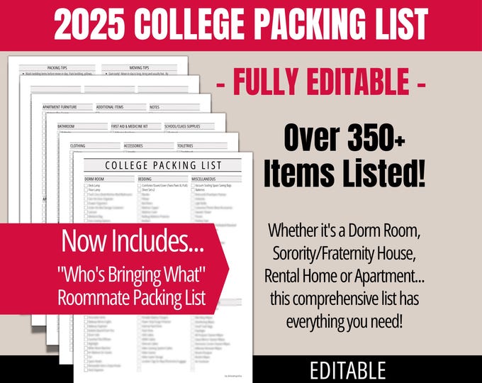 First Year College Packing List - Etsy Canada