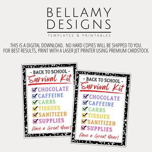 Back to School Survival Kit Gift Tags, Teacher Appreciation Staff ...