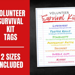 Volunteer Survival Kit Gift Tags, Volunteer Appreciation and Thank You ...