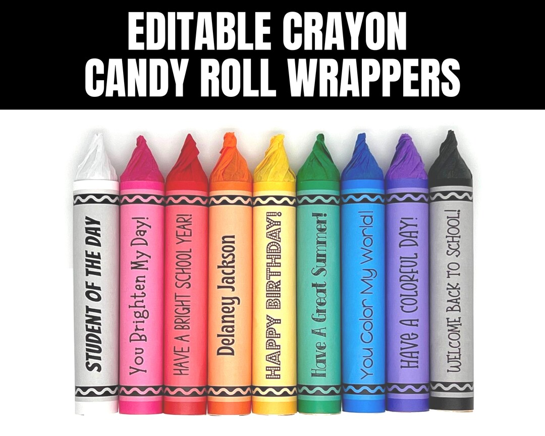 EDITABLE Crayon Candy Roll Wrappers, Birthday Goodie Bag Party Favors ...