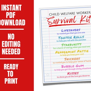 Child Welfare Worker Survival Kit Gift Tag, Welfare Worker Appreciation ...