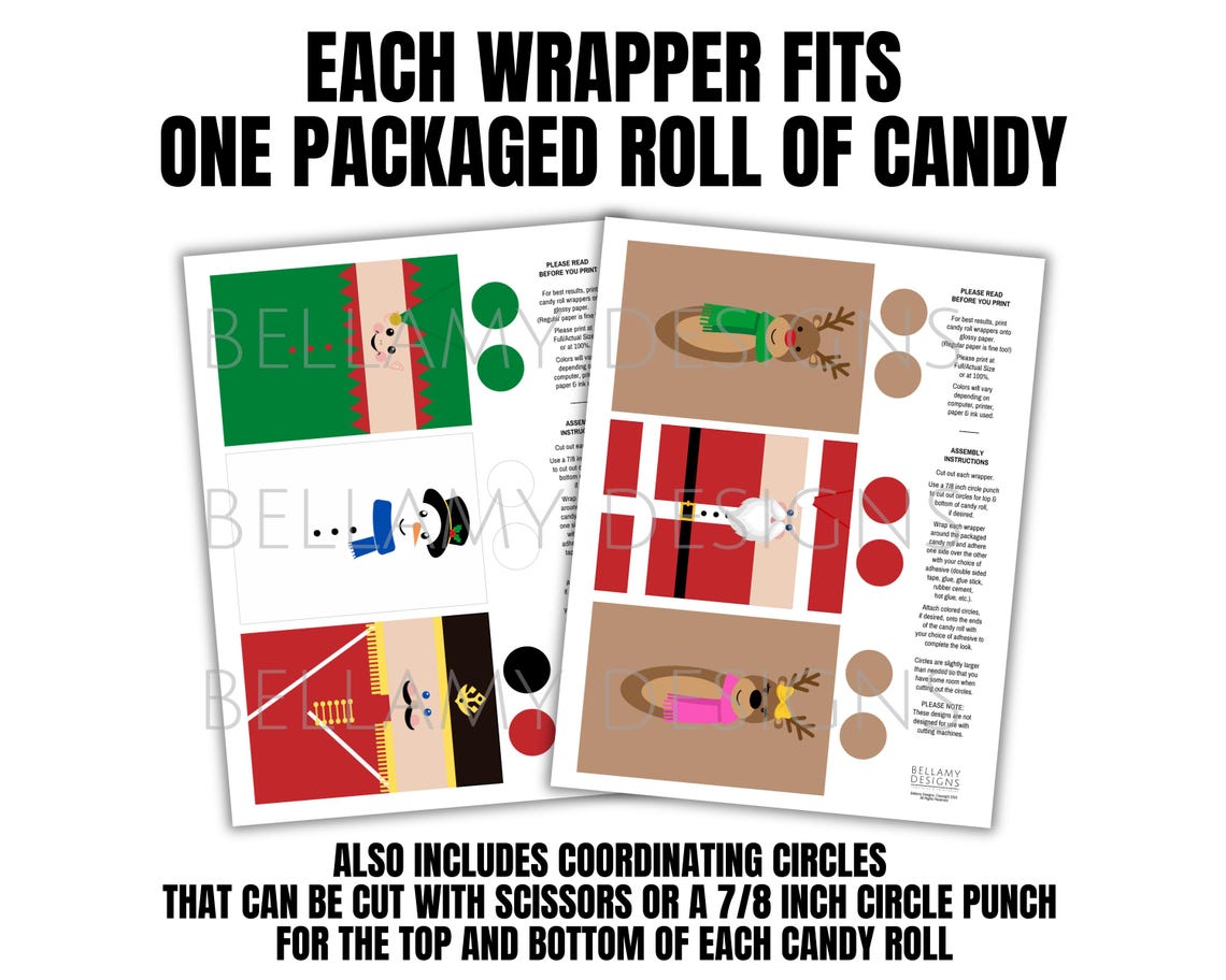 Christmas Candy Roll Wrappers, Printable Chocolate Wrappers Christmas ...