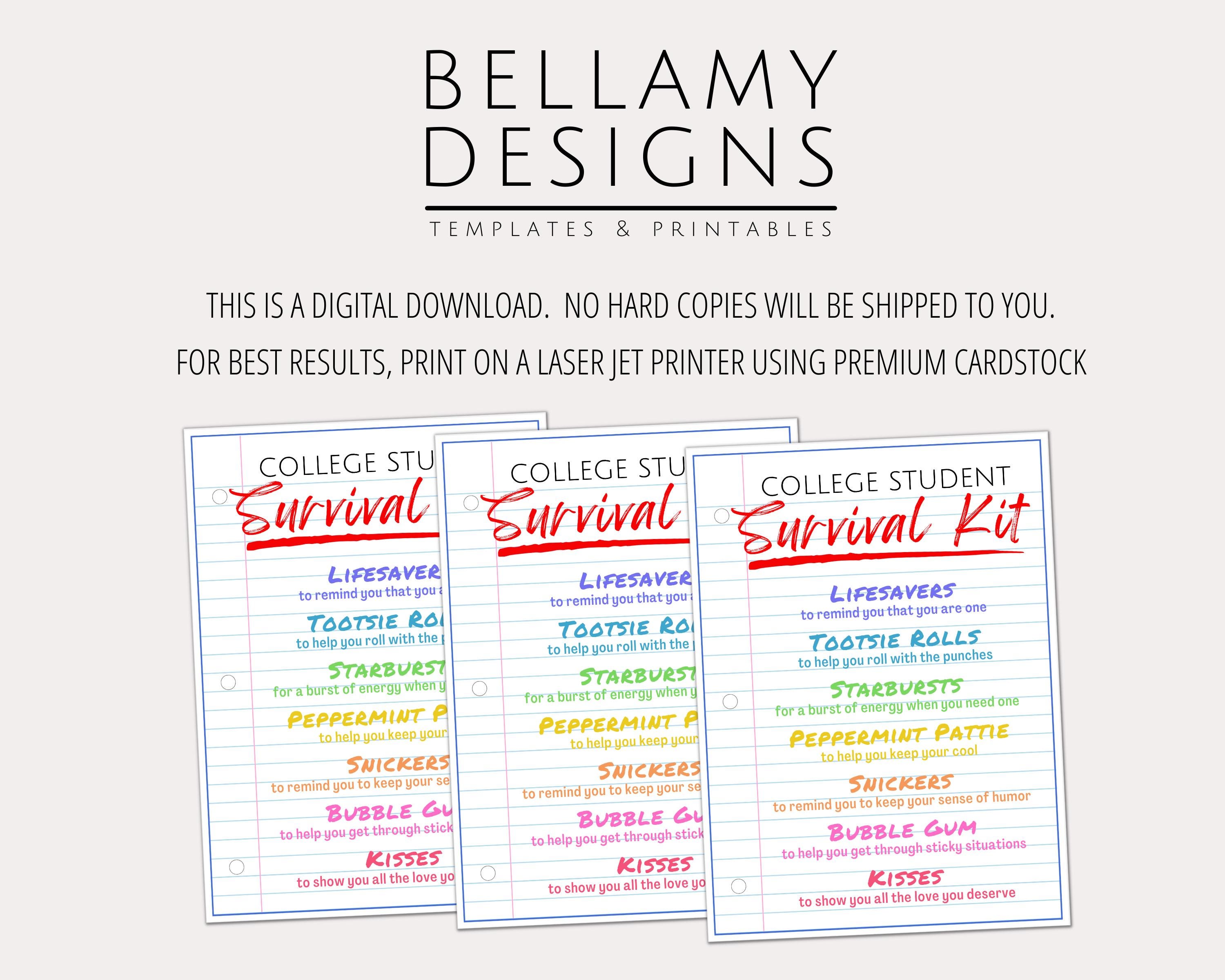 College Student Survival Kit Gift Tags, University Care Package for Son ...