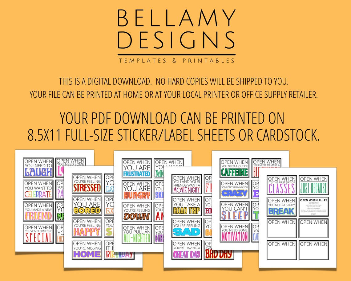 Open When Letters Printable Envelope Labels or Cards College - Etsy