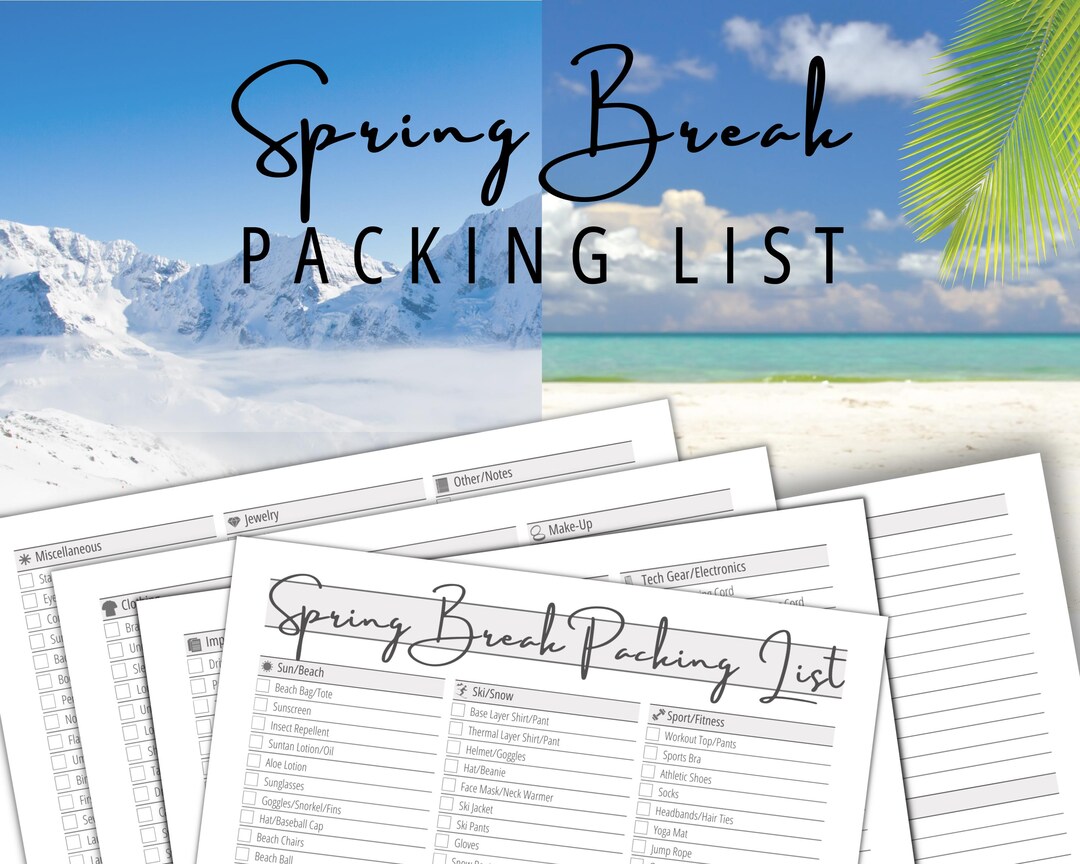 Spring Break Packing List, Vacation Packing Checklist, Packing ...