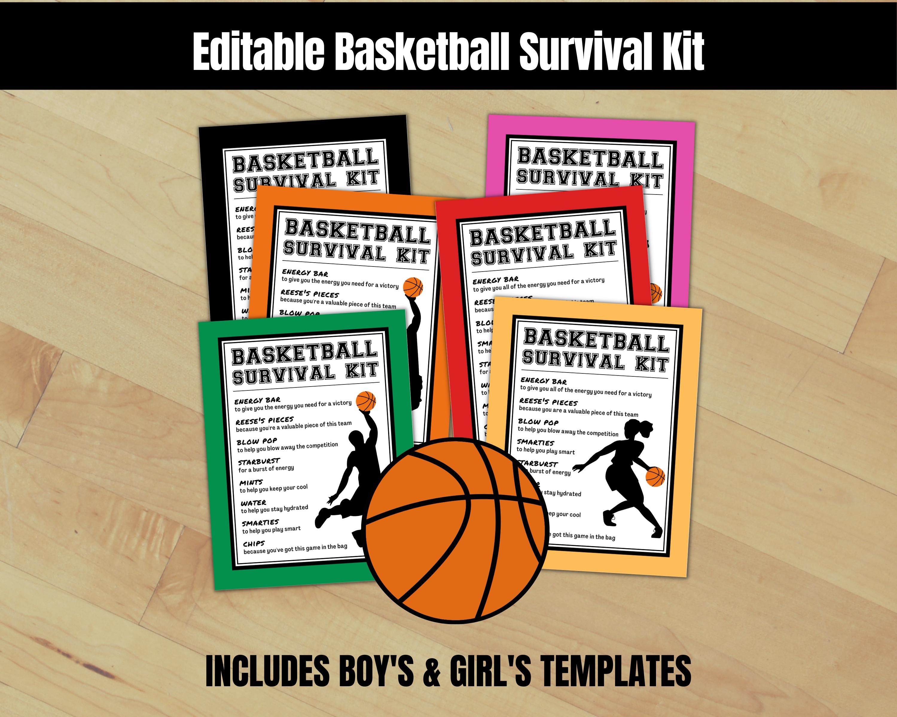 Editable Basketball Survival Kit Gift Tags, Boys & Girls Basketball ...