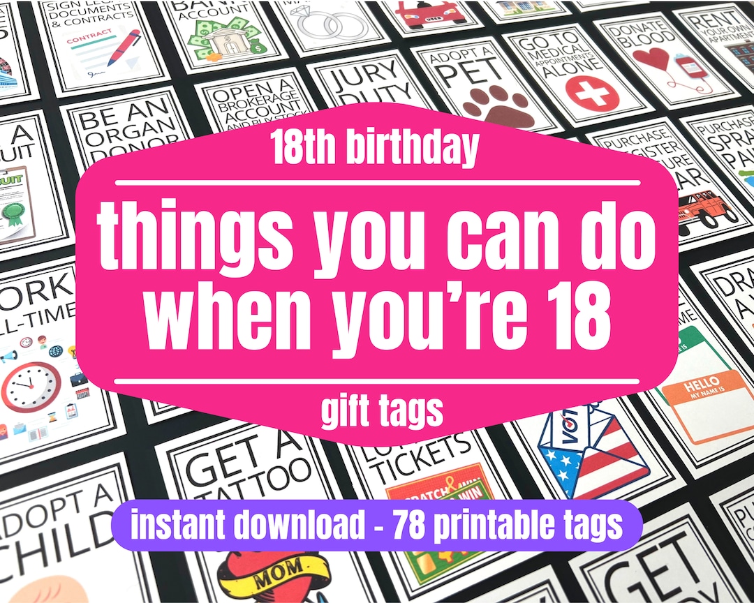 18 Things That You Can Do When You're 18, 18th Birthday Party Gift Tag ... 18 Things That You Can Do When You're 18, 18th Birthday Party Gift Tag ...