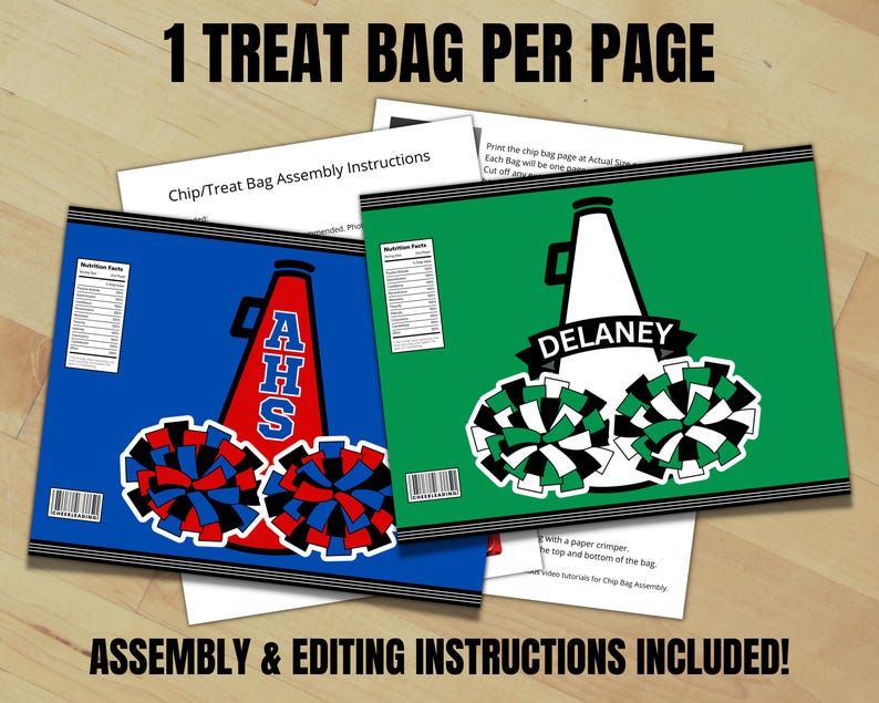 Editable Cheerleading Chip Bag, Cheerleader Goodie Bag Tag for Party ...