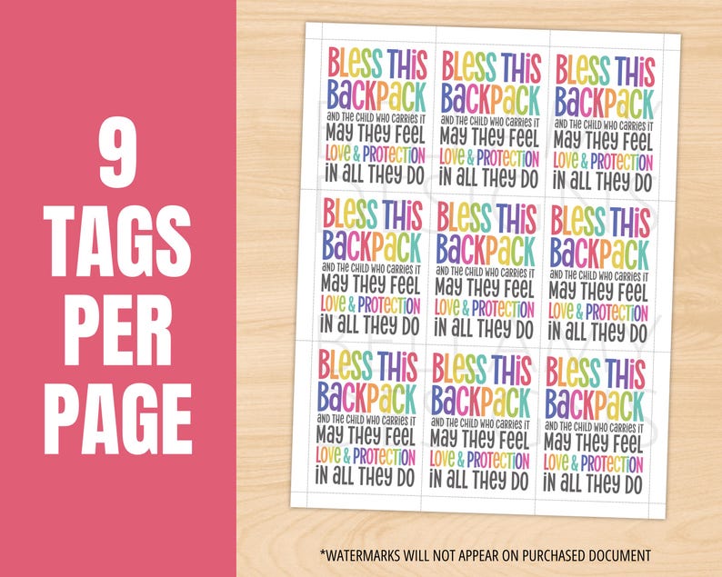 Backpack Blessings Gift Tags, Bless This Backpack, Back to School Prayer Cards, Sunday School ...