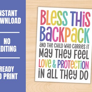 Backpack Blessings Gift Tags, Bless This Backpack, Back to School ...