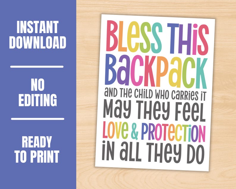 Backpack Blessings Gift Tags, Bless This Backpack, Back to School Prayer Cards, Sunday School ...