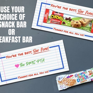 Editable Granola Bar Tag, You're the Best Bar None Thank You ...
