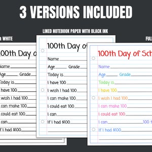 100th Day of School Worksheet Activity, Student Writing Activity ...