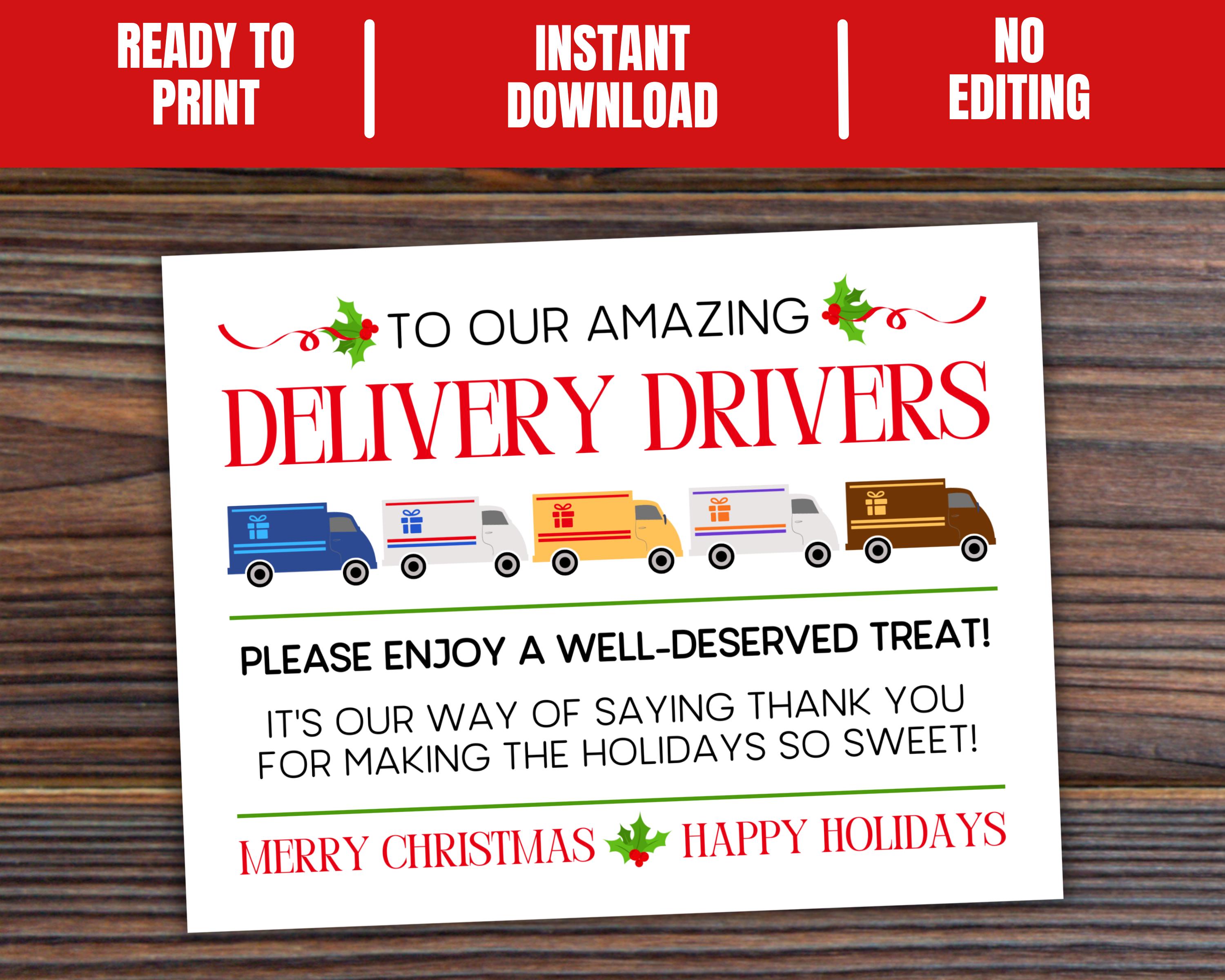 Delivery Driver Thank You Sign Printable, Christmas Package Delivery ...