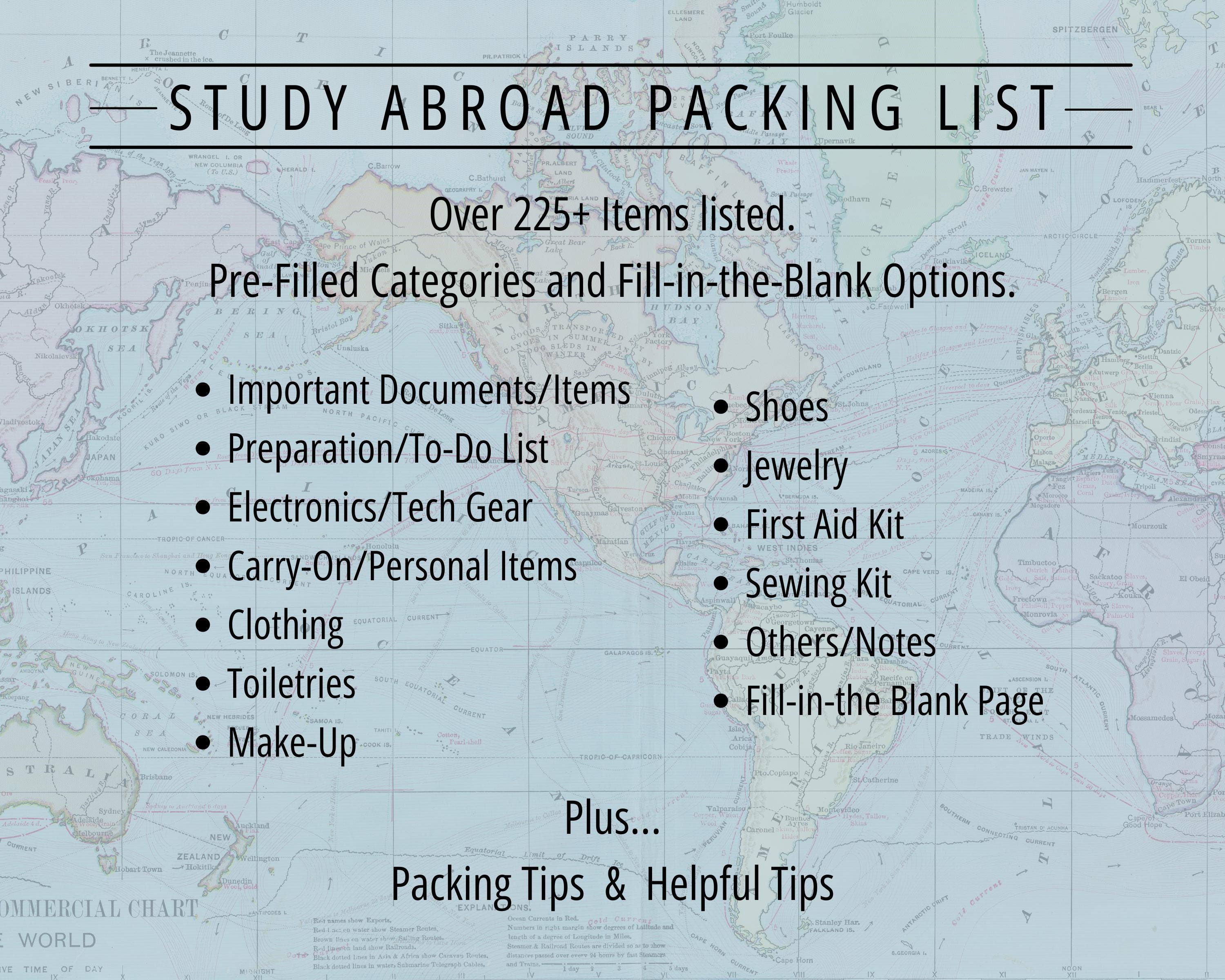 Study Abroad Packing List, Packing List Planner, Packing Checklist ...