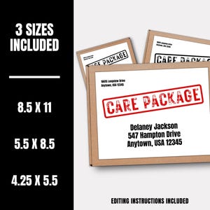 Editable Care Package Label, Mailing Label Printable Camp Care Package ...