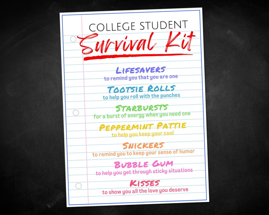 College Student Survival Kit Gift Tags, University Care Package for Son ...