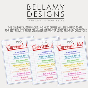 PTO Parent Teacher Organization Survival Kit Gift Tags PTO - Etsy