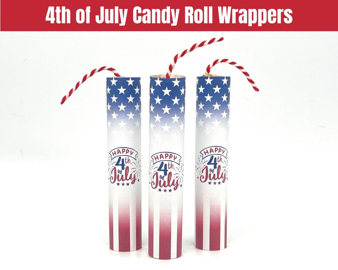 4th of July Candy Roll Firecracker Wrappers, Patriotic Candy Bar ...