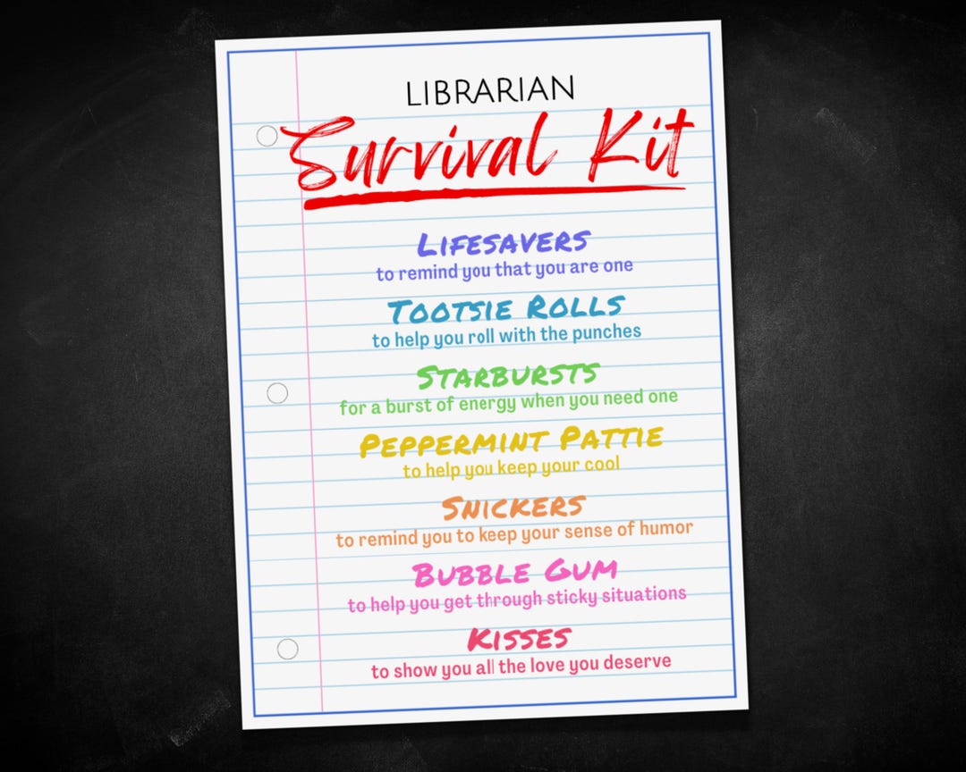 Librarian Survival Kit Gift Tags, Librarian Appreciation Thank You ...
