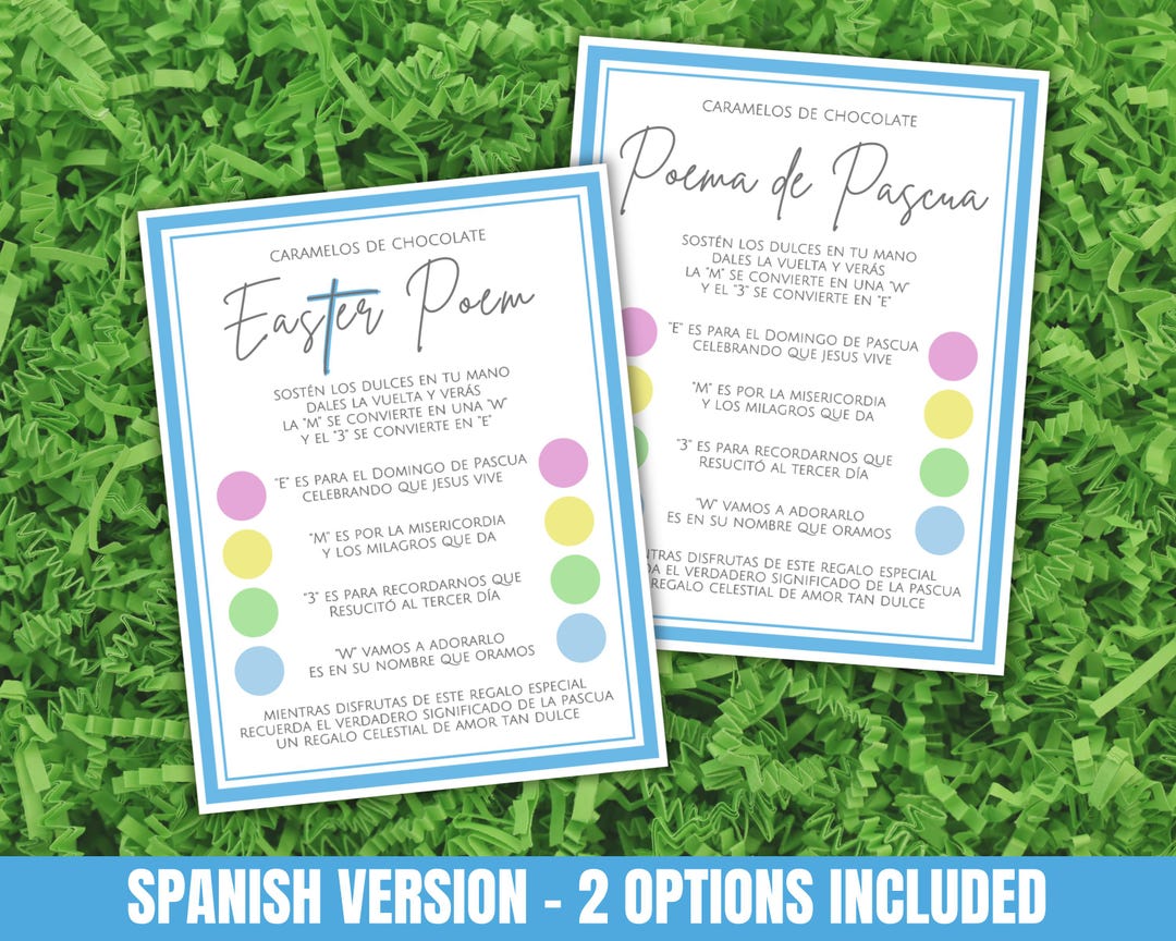 Easter Poem Spanish Version Candy Gift Tags Printable, Easter Basket ...