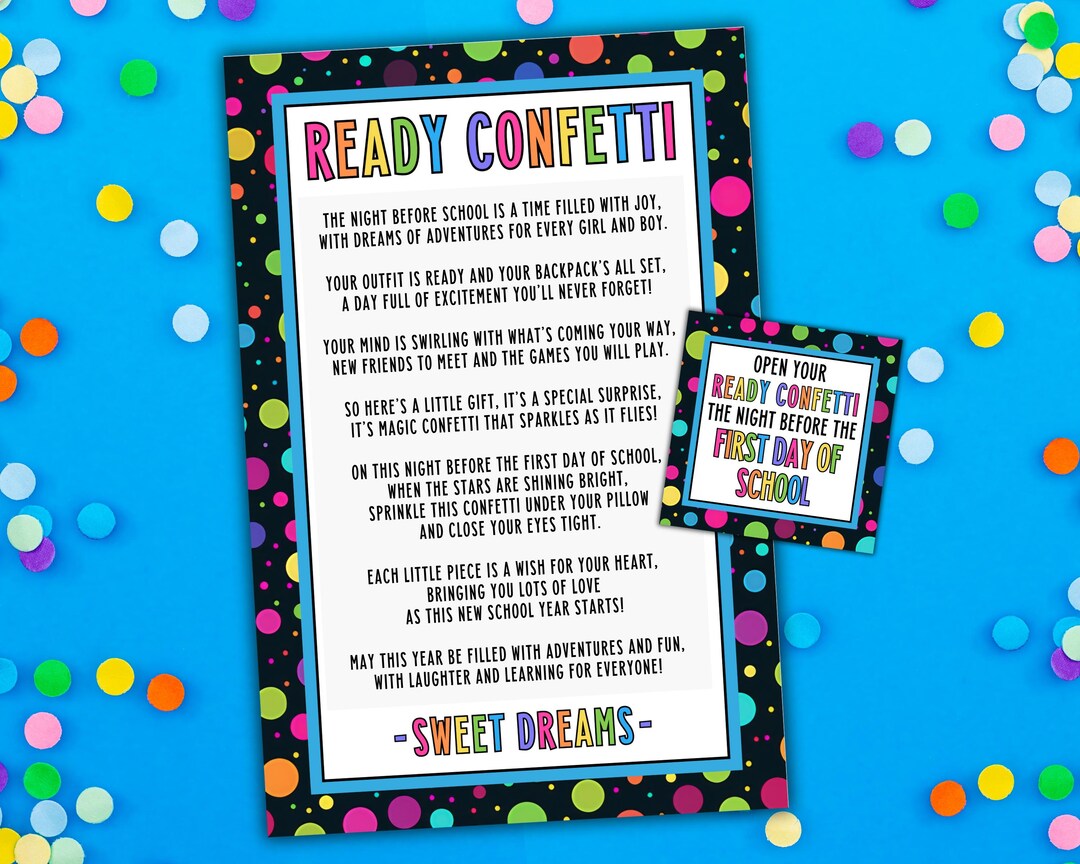Ready Confetti Poem Gift Tags, Back to School Printable, Night Before ...