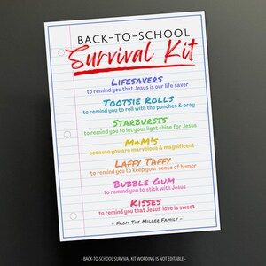 EDITABLE Religious Back to School Survival Kit Gift Tag, Teacher ...