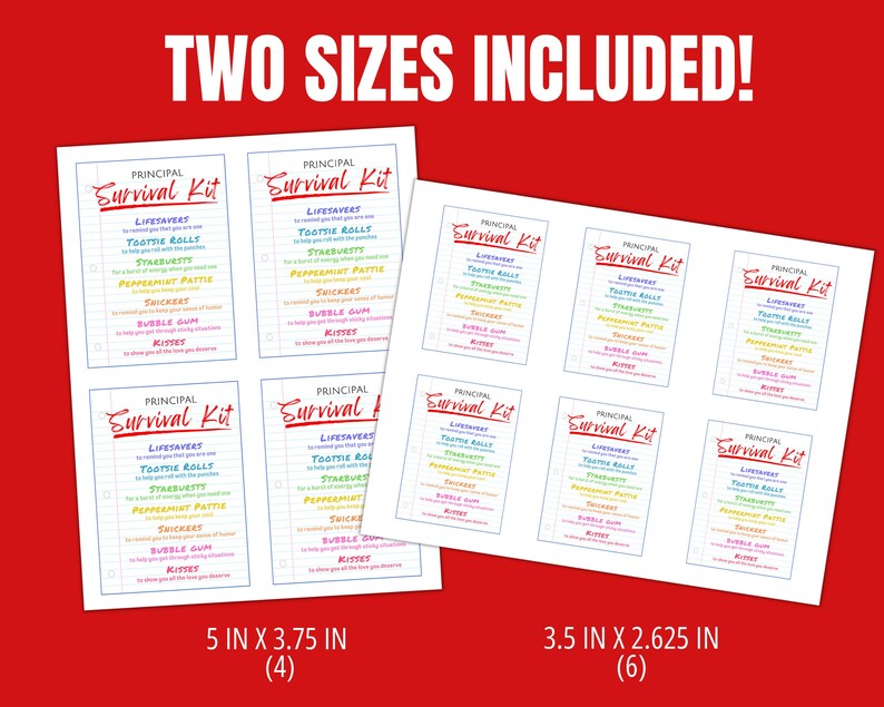 Principal Survival Kit Gift Tag, School Principal Day Thank You Card ...