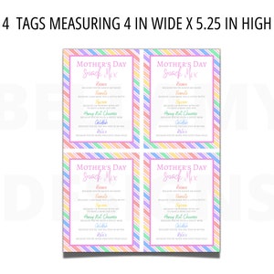Mother's Day Snack Mix Printable Gift Tags, Moms Day Printable Treat ...