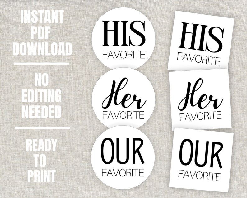 Printable His Her Our Favorite Sticker Tags DIY Wedding - Etsy