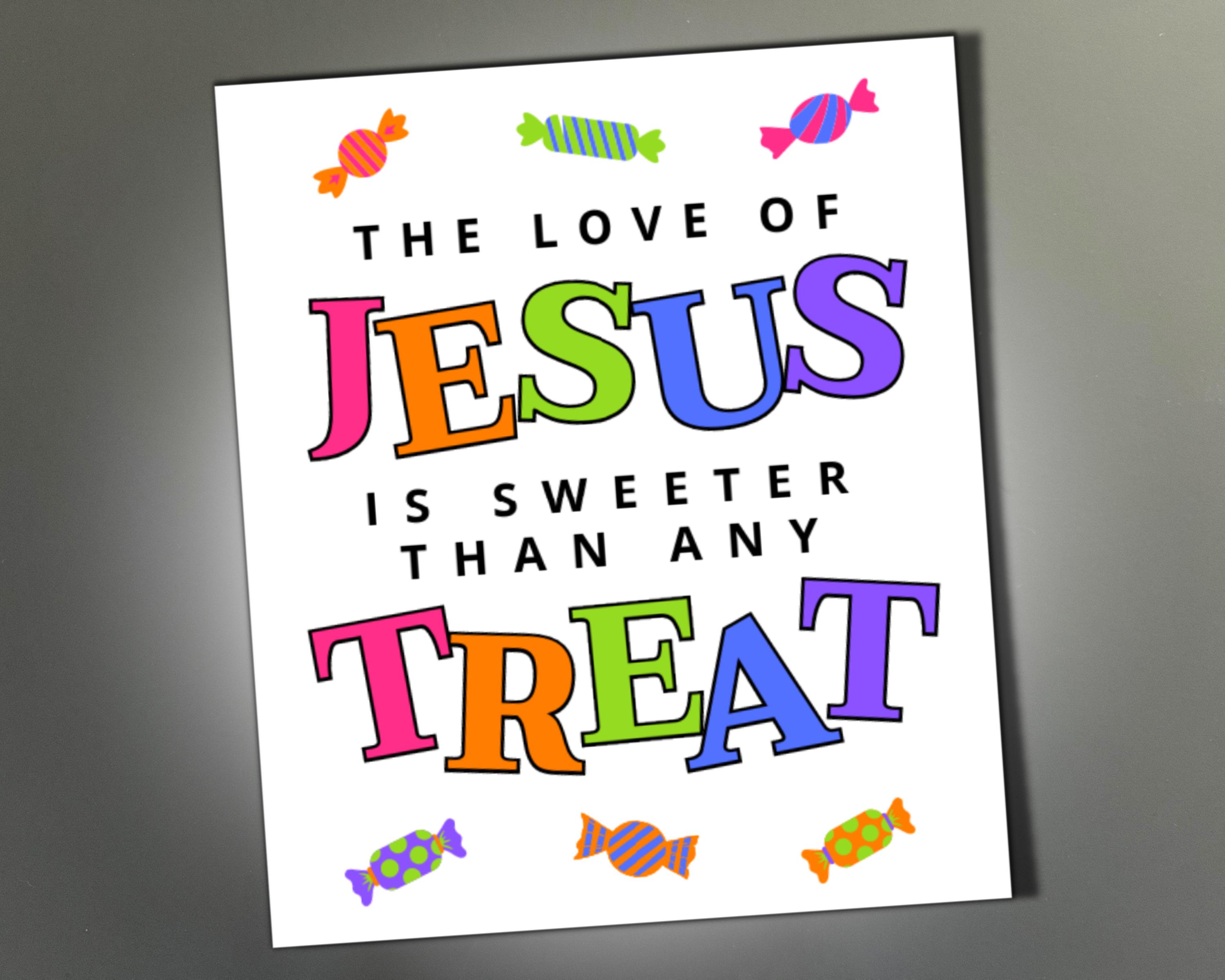 Christian Halloween Treat Tag, Religious Halloween Jesus Printable for Kids, Goodie Bag Tag for ...
