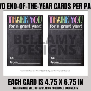 End of Year Teacher Thank You, Printable Thanks End of School ...