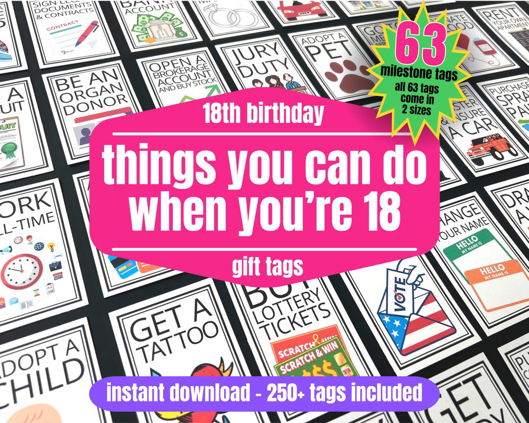 18 Things That You Can Do When You're 18, 18th Birthday Party Gift Tag ...