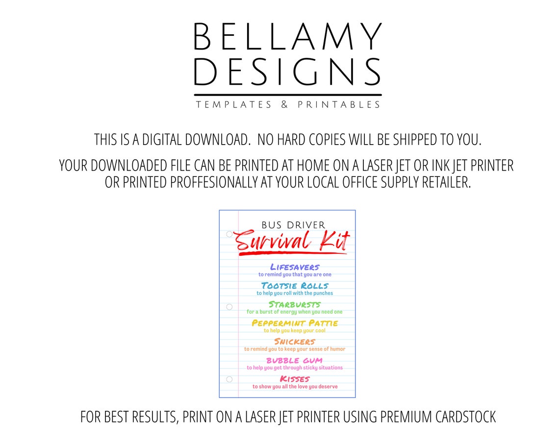 Bus Driver Survival Kit Gift Tags Transportation Department - Etsy