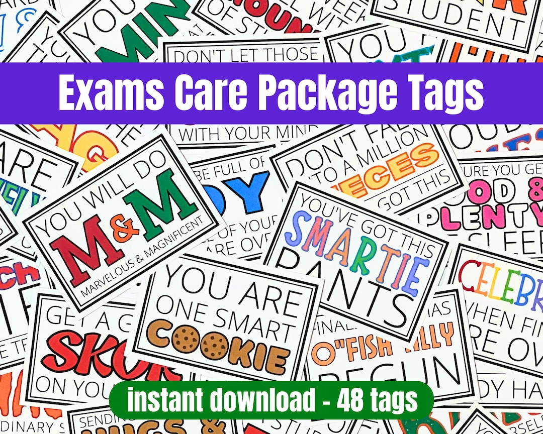 Exams Care Package Tags, Printable Gift Tags for Students, Final Exams ...