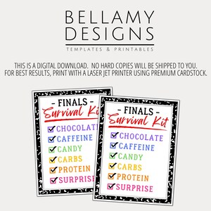 Finals Survival Kit Tags, High School College Student Finals Care ...