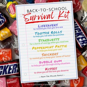 EDITABLE Back to School Survival Kit Treat Bag Tag, Teacher & Staff ...