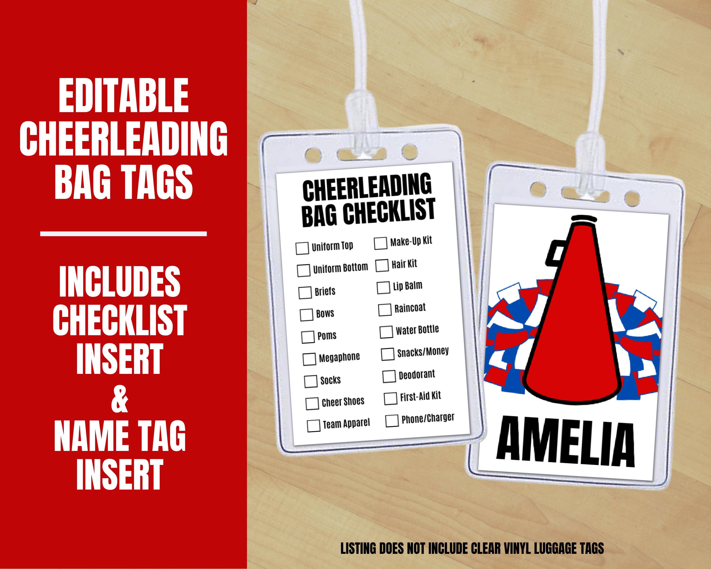 Editable Cheerleading Bag Tag Insert, Custom Cheer Equipment Gear ...