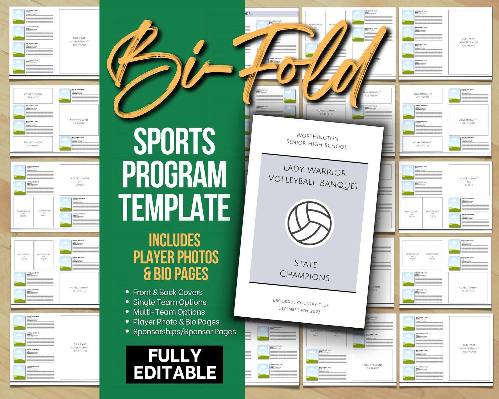 Multi-page Bi-fold Program Template, Sports Team Program or Church ...