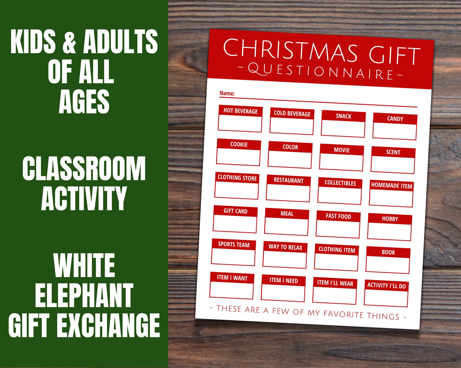 Christmas Wish List Printable Gift Idea Questionnaire Secret - Etsy