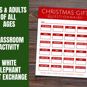 Christmas Wish List Printable, Gift Idea Questionnaire, Secret Santa ...
