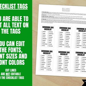 Editable Swimming Bag Tag Insert, Custom Swimming Equipment Gear ...