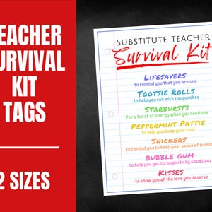 Substitute Teacher Survival Kit Gift Tags, Teacher Appreciation and ...