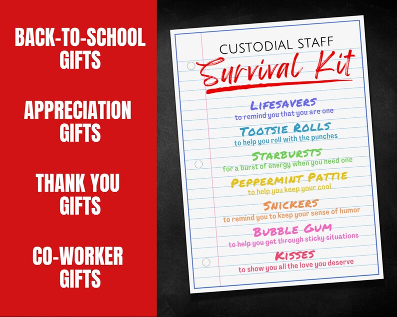 Custodial Staff Survival Kit Gift Tags, School Custodian Staff ...