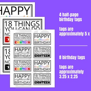 18 Things That You Can Do When You're 18, 18th Birthday Party Gift Tag Set, Cheers to 18 Years ...