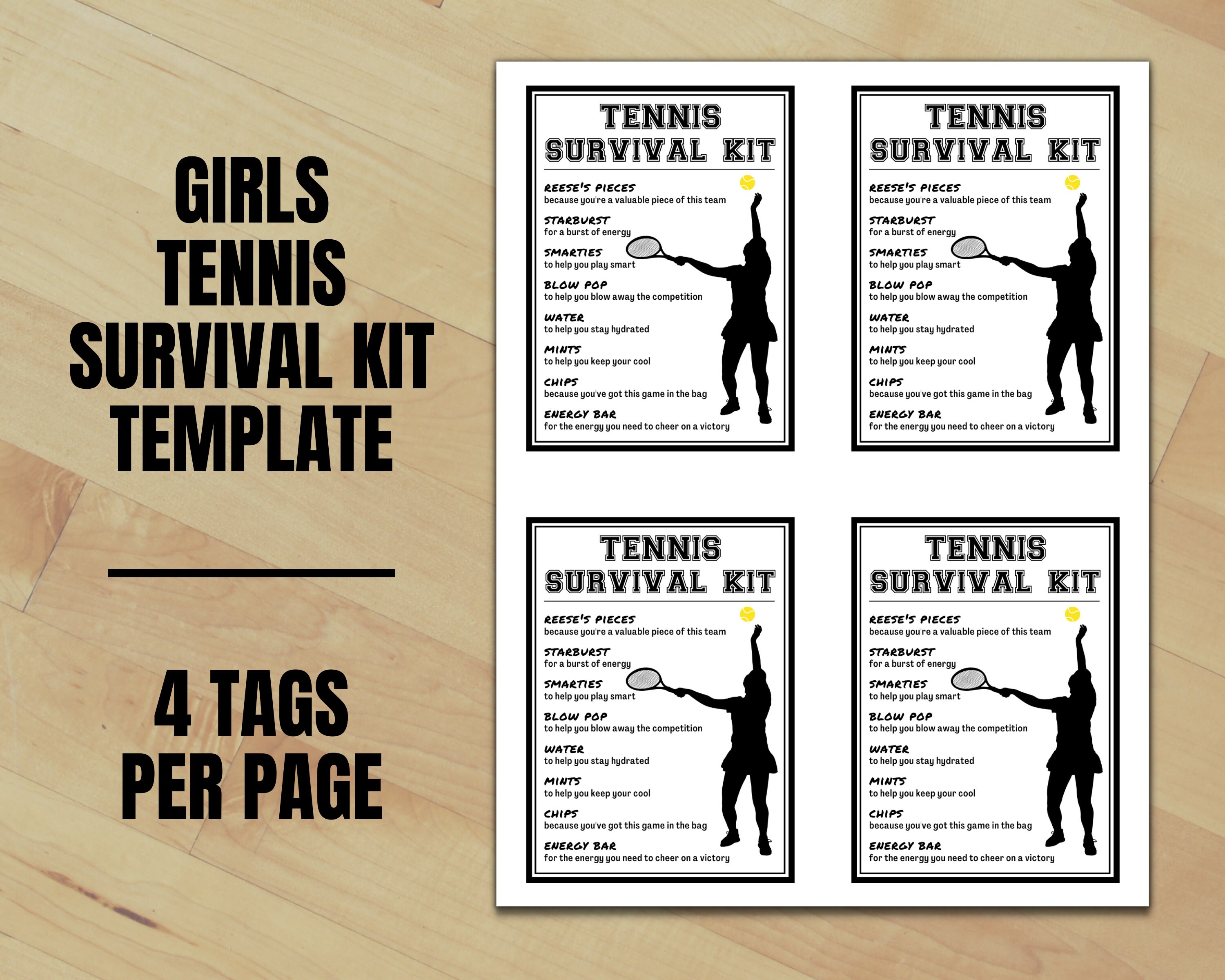 Editable Tennis Survival Kit Tags Boys & Girls Tennis Treat - Etsy ...