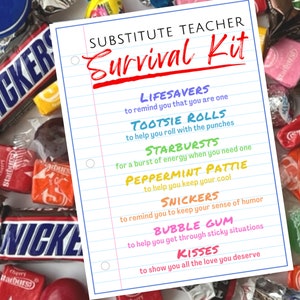 Substitute Teacher Survival Kit Gift Tags, Teacher Appreciation and ...