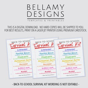EDITABLE Back to School Survival Kit Treat Bag Tag, Teacher & Staff ...